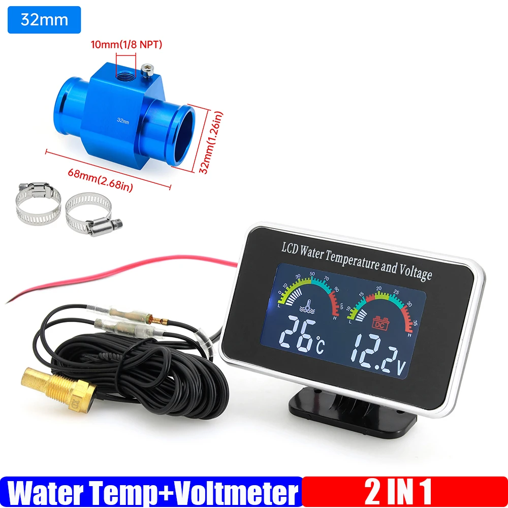 ZMFJH Dual LCD Gauge Digital Water Temperature Meter+Voltmeter with ...