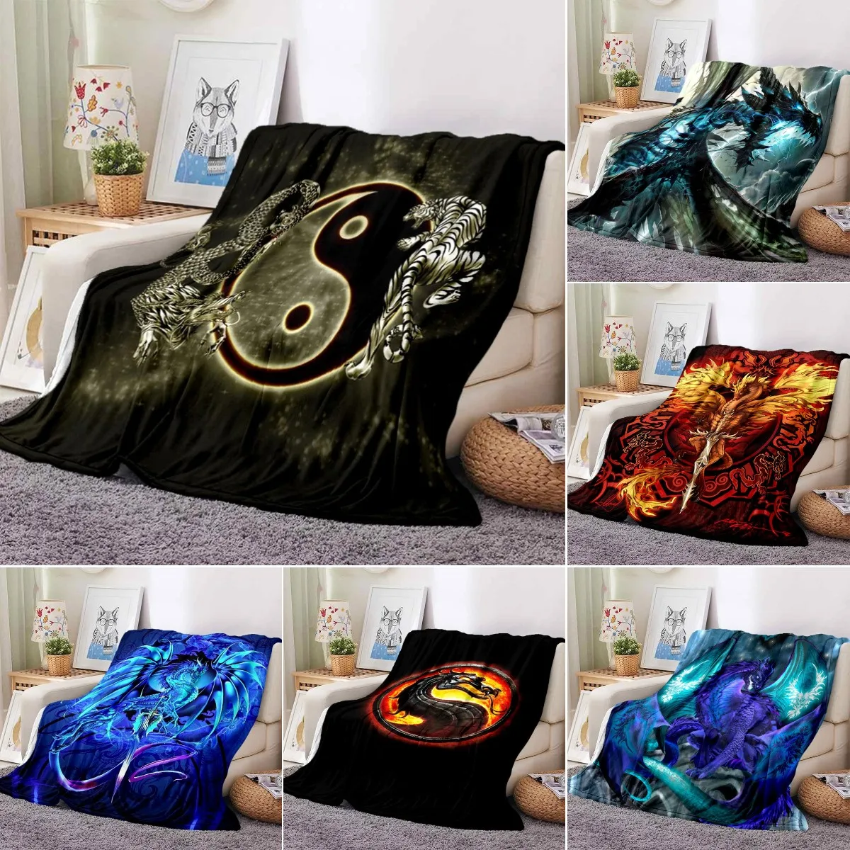 Manta de franela con estampado 3D de dragón, Yin y Yang, supersuave ...