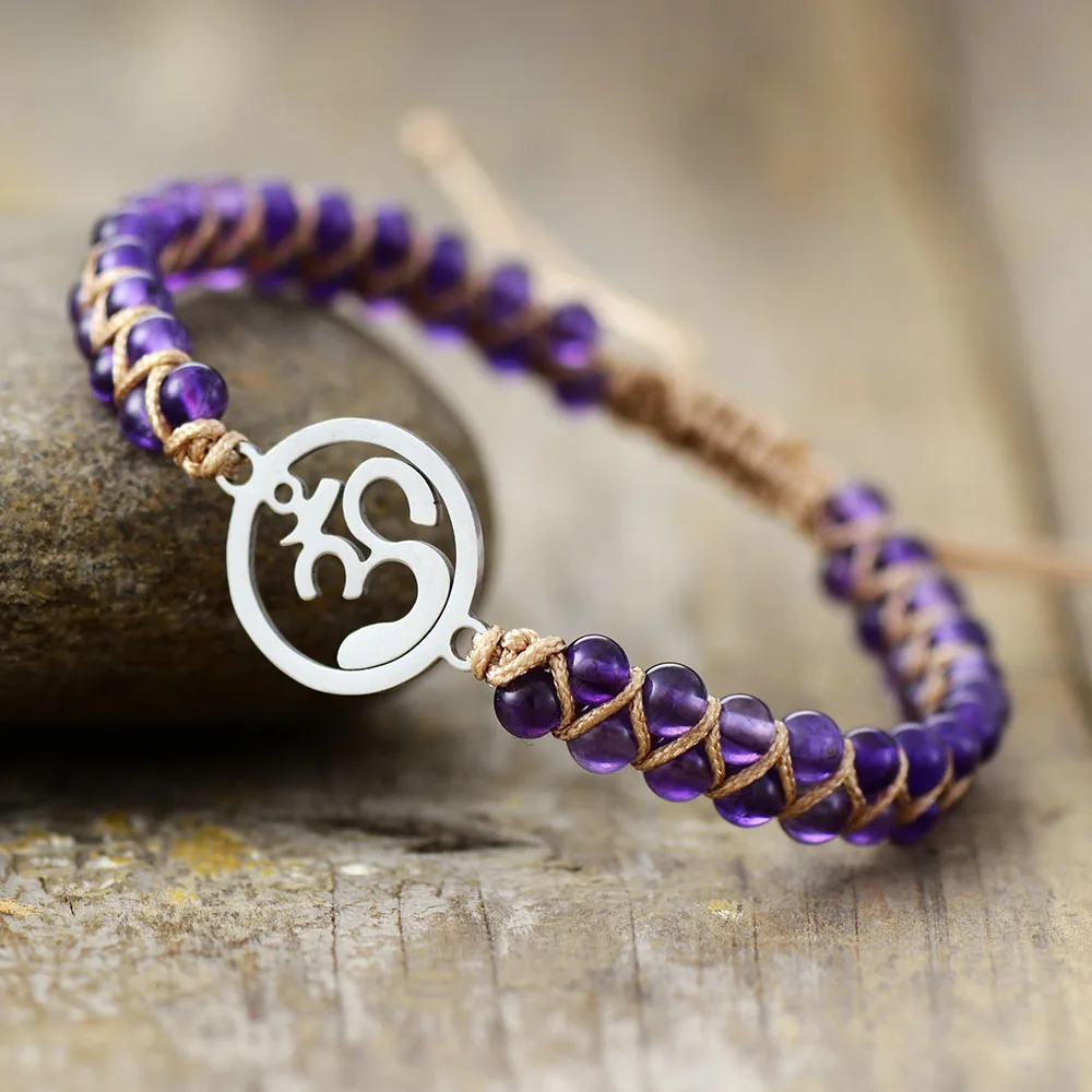 Natural-Stone-Amethysts-OM-Charm-String-Braided-Macrame-Bracelets ...