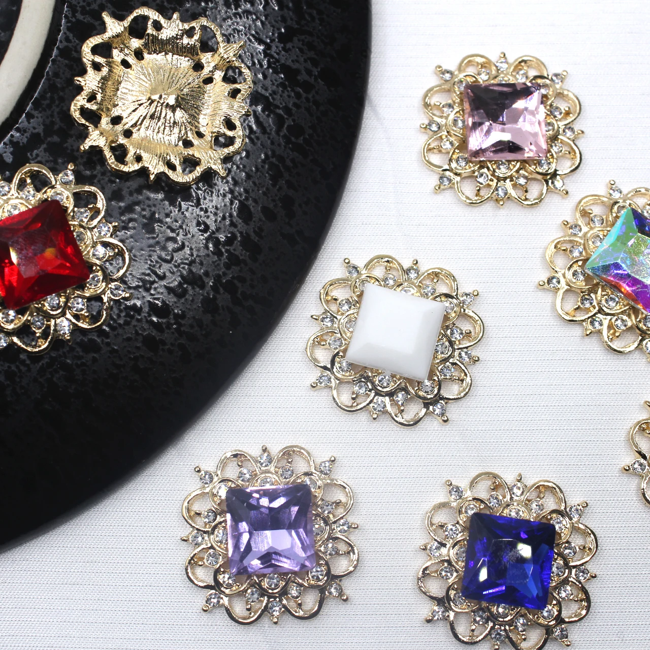 5Pcs-Packet-30mm-Square-Shape-Gold-Plated-Decorative-Buttons-Rhinestone ...