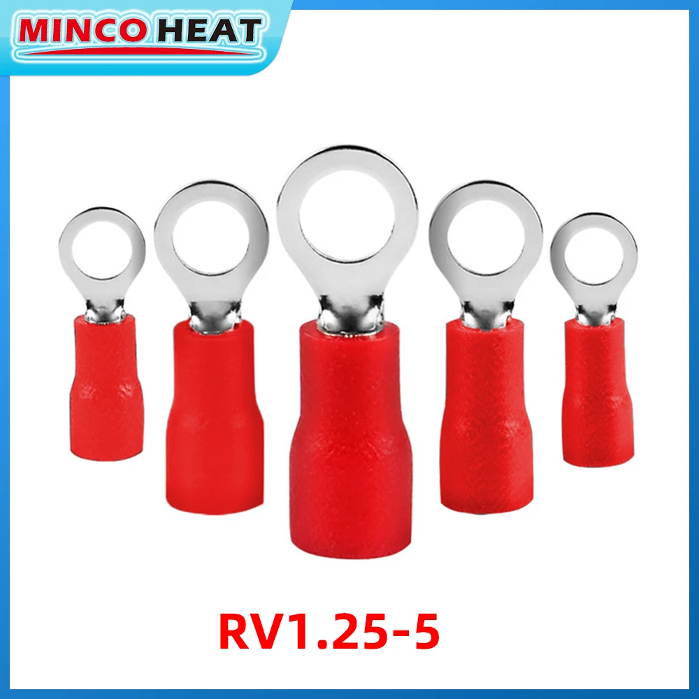 100PCS/Pack RV1.25-5 Red Insulated Crimp Ring Terminal Electric Cable ...
