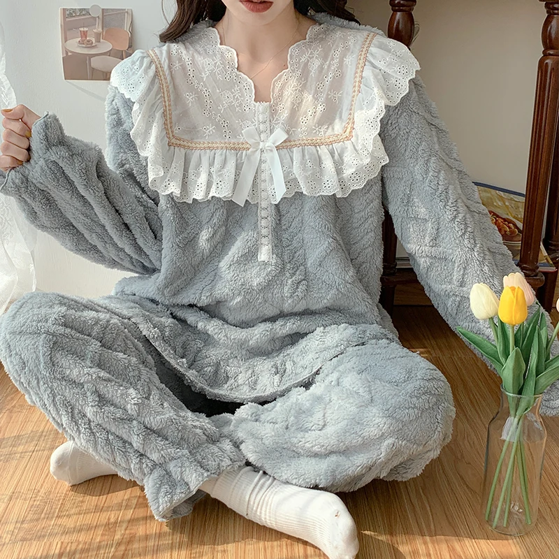 Autumn-Winter-Warm-Flannel-Women-Pyjamas-Set-Thick-Coral-Velvet-Long ...