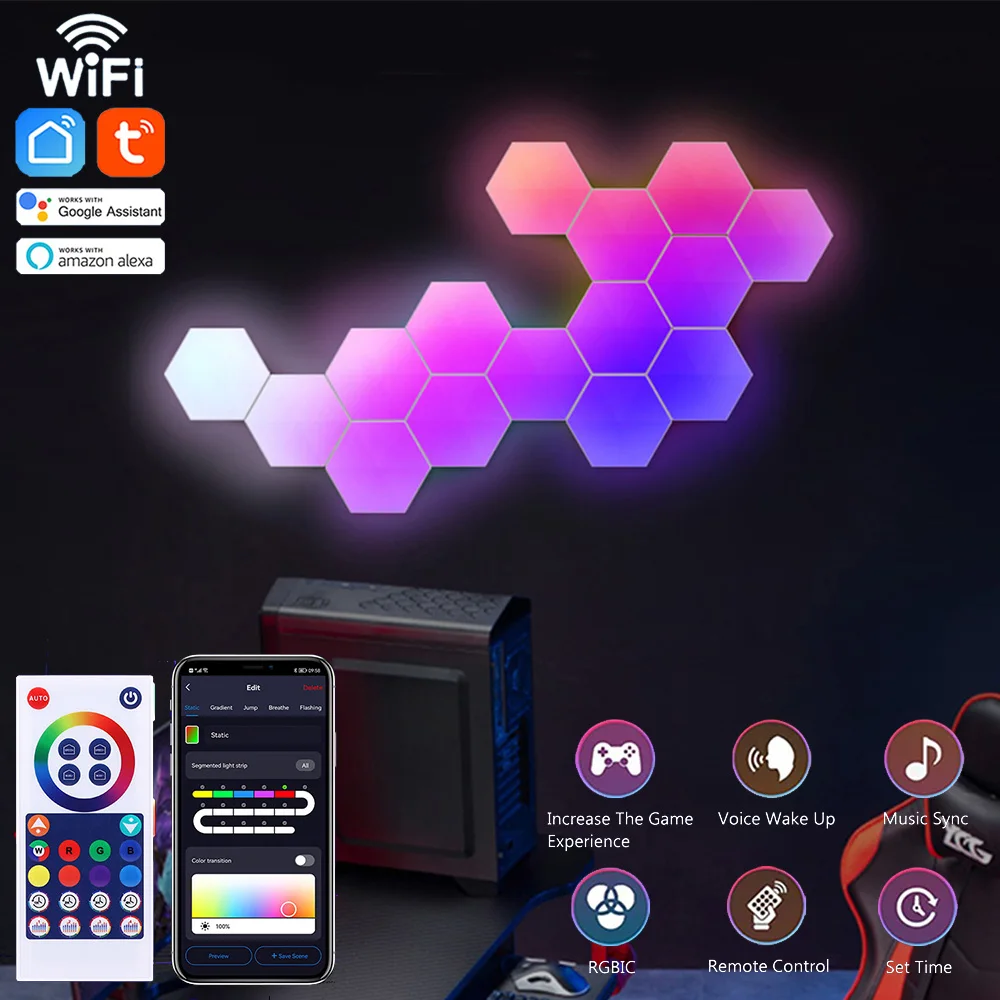WIFI-LED-Hexagon-Lights-RGBIC-Music-Sync-Indoor-Smart-Wall-Lamp-DIY ...