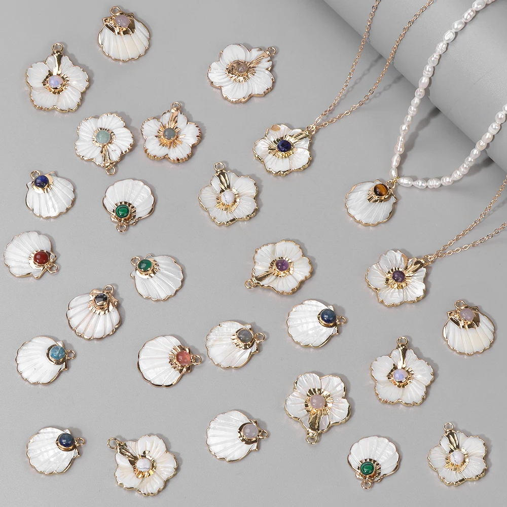 2PCS-Natural-White-Shell-Stone-Pendants-Exquisite-Healing-Shell-Beads ...