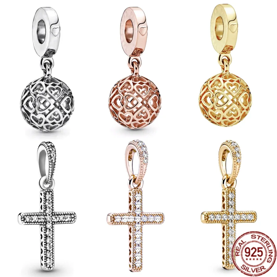 Gold-plated-925-Sterling-Silver-Sparkling-Cross-Pendant-Heart-All-Over ...