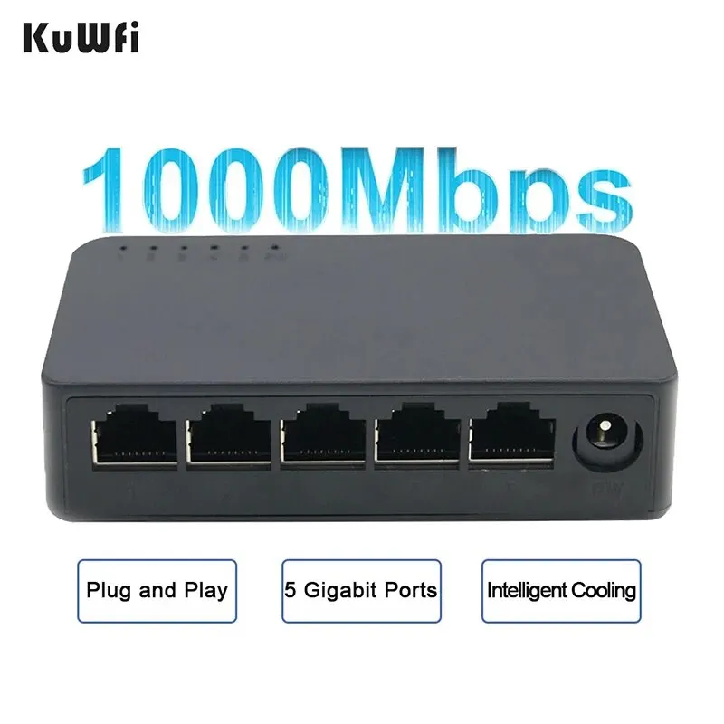 KuWFi 5 portas Gigabit Switch 1000Mbps Fast Ethernet Switcher WAN LAN ...