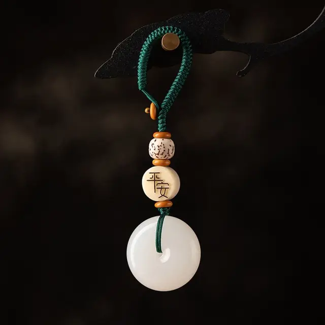 Natural White Green Jade Agates Stone Round Pendant Keychain Hand ...