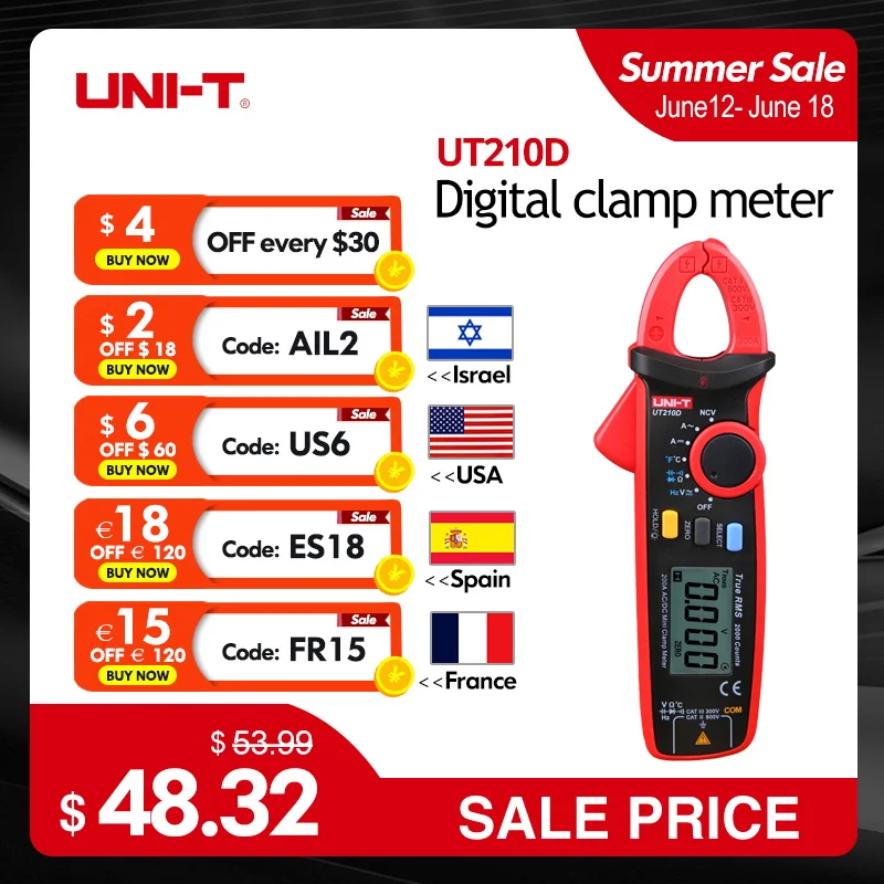 Uni-t Clamp Meter Ut210e Ut210d Ac Current Mini Clamp Multimeter ...