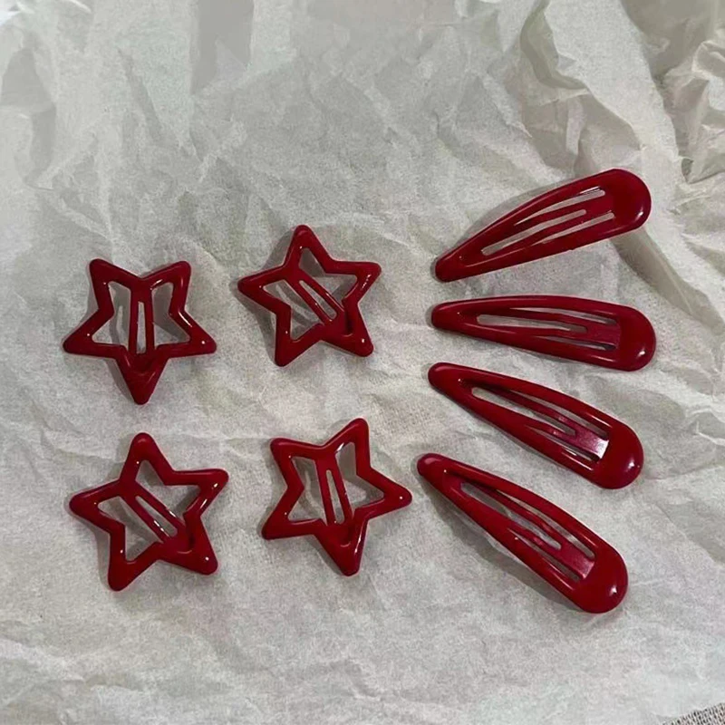 5pcs Red Star Metal Snap Lucky Clip Hair Clips Girls Hairpins Barrettes ...