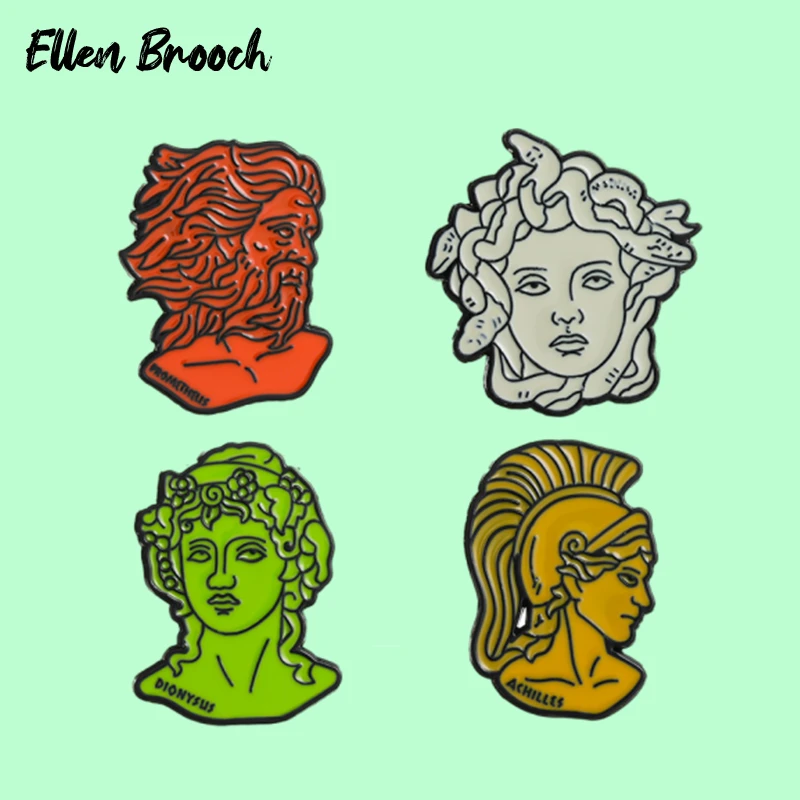 Greek Mythology Enamel Pins Medusa Prometheus Dionysus Achilles Figure ...