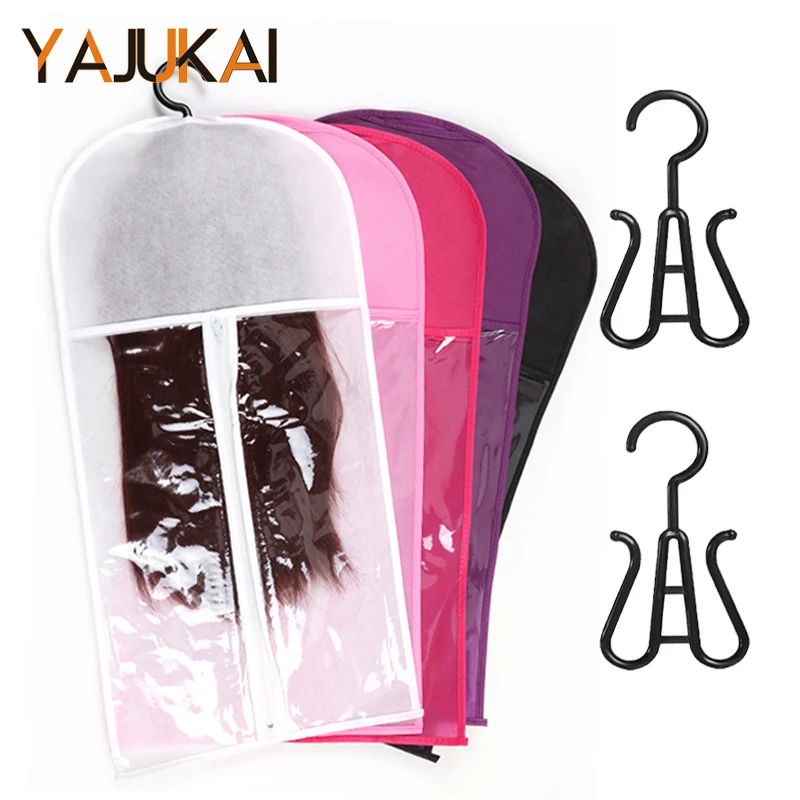 2Pcs-set-White-Wig-Bag-With-Hanger-For-Hair-Extensions-Pink-Hair-Bags ...