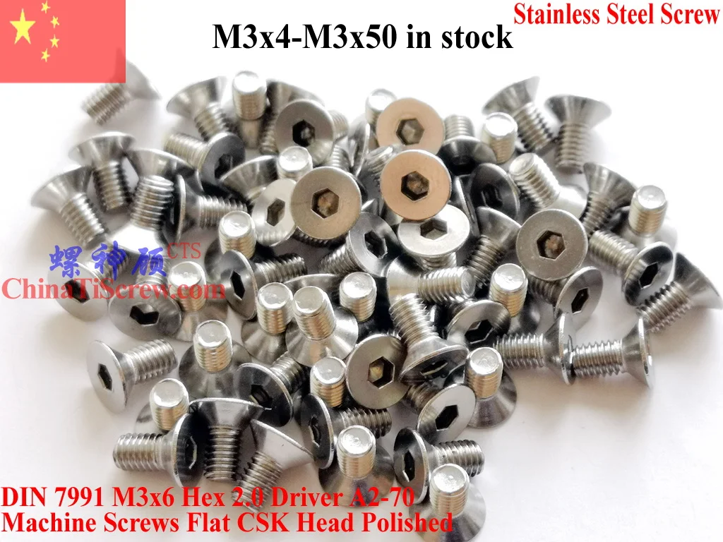 DIN 7991 Stainless Steel M3 Screw M3x4 M3x5 M3x6 M3x8 M3x12 M3x14 M3x16 ...