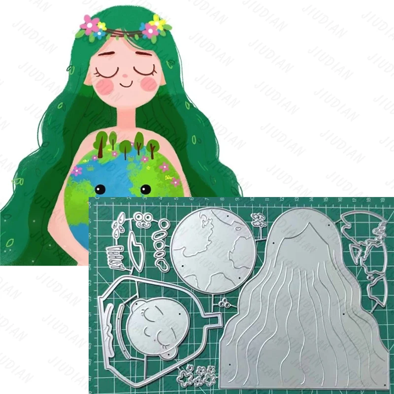 Girl With Long Wavy Hair Hold Earth Metal Cutting Die Metal Cutting Die ...