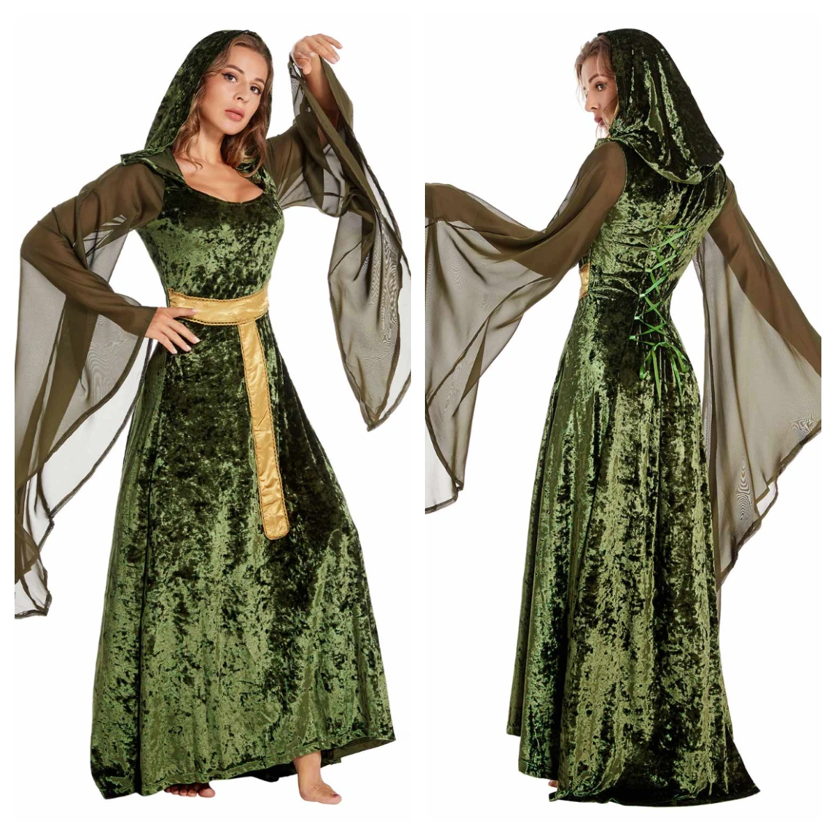 Retro-Witch-Cosplay-Women-Medieval-Drawstring-Dress-Lace-up-Hooded ...