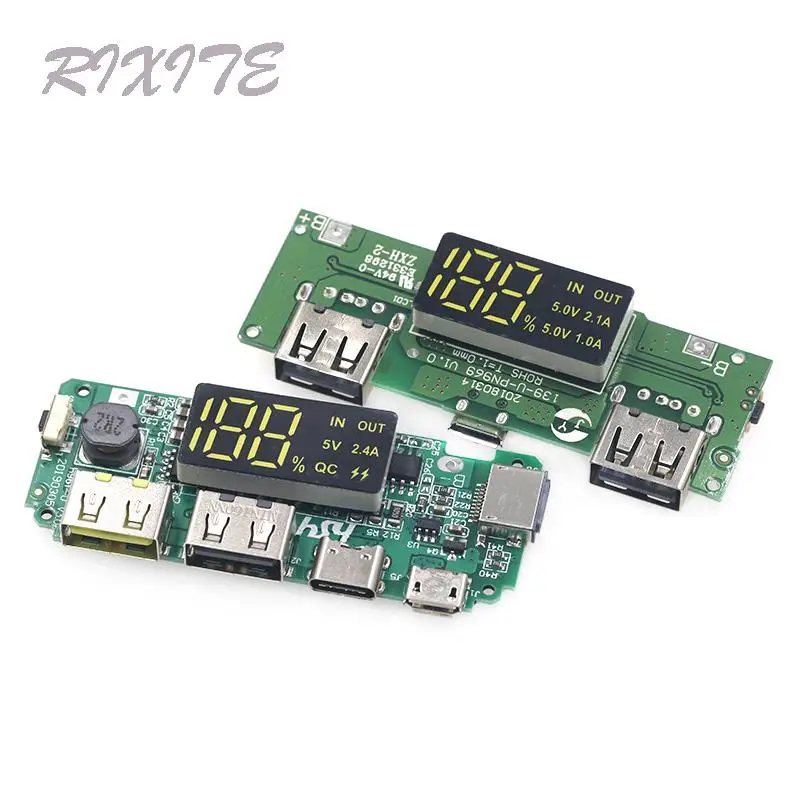 Lithium Battery Charger Board LED Dual USB 5V 2.4A Micro/Type-C USB ...