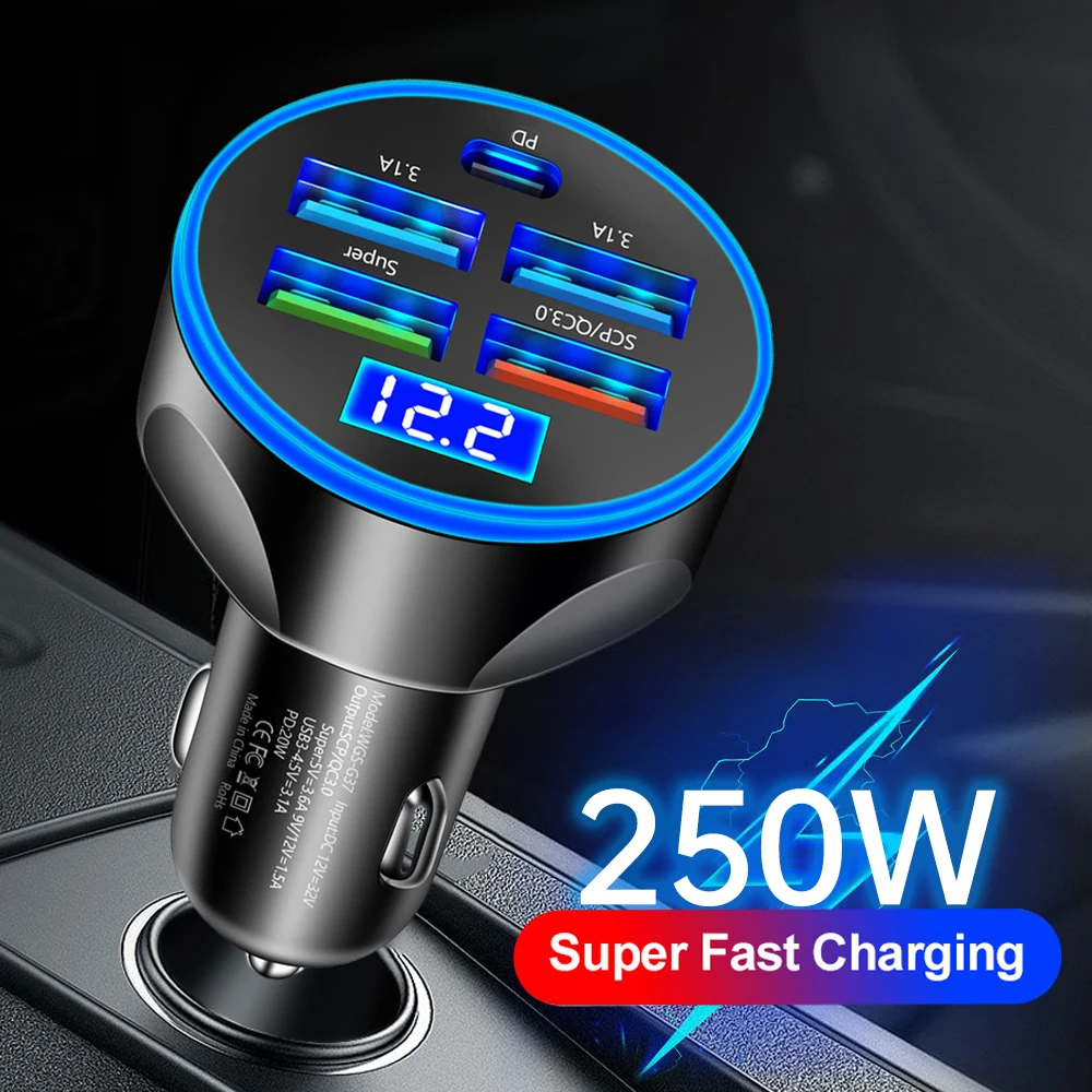 PD-250W-USB-Car-Charger-Fast-Charging-Type-C-USB-Phone-Adapter-in-Car ...