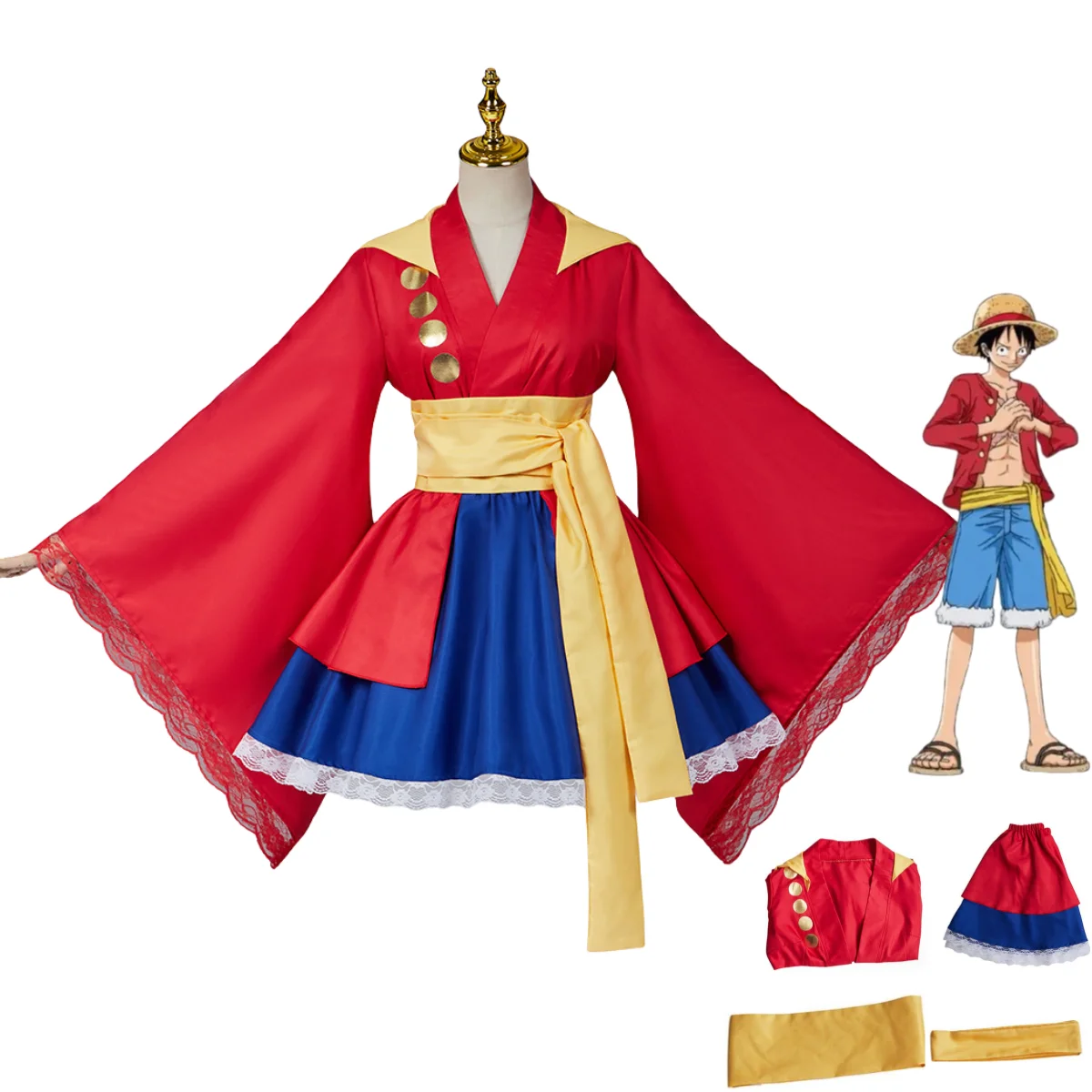 Anime-Monkey-D-Luffy-Cosplay-Costume-Straw-Hat-Boy-Female-Red-Skirt ...