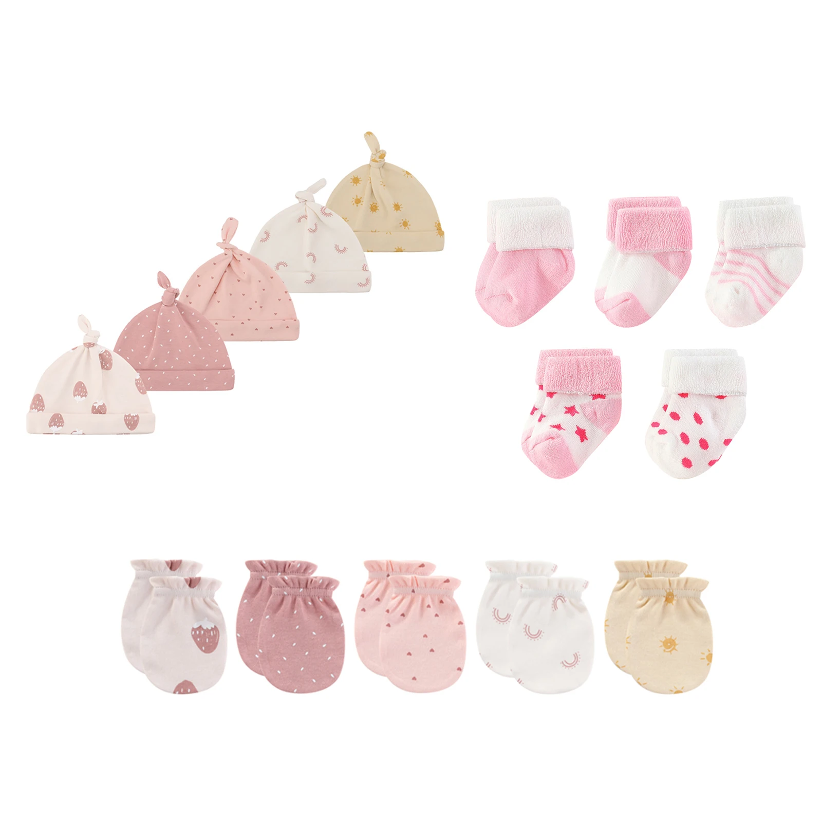 15Pieces New Born Gloves+Hats+Socks Sets Cartoon 100%Cotton Baby Boy ...