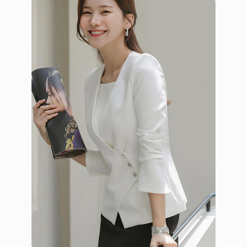 Elegant Professional Skirt Blazer Fashion Slim Fit High Front Desk ...