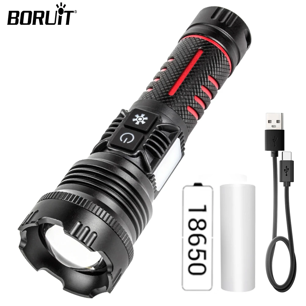 BORUiT High Power LED Flashlight Dual Light Source High Brightness ...