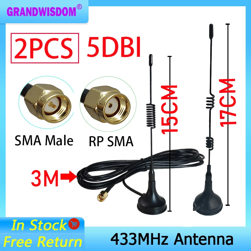 433Mhz Antenna 433 MHz 2pcs 5dbi antena GSM SMA Male Connector with ...