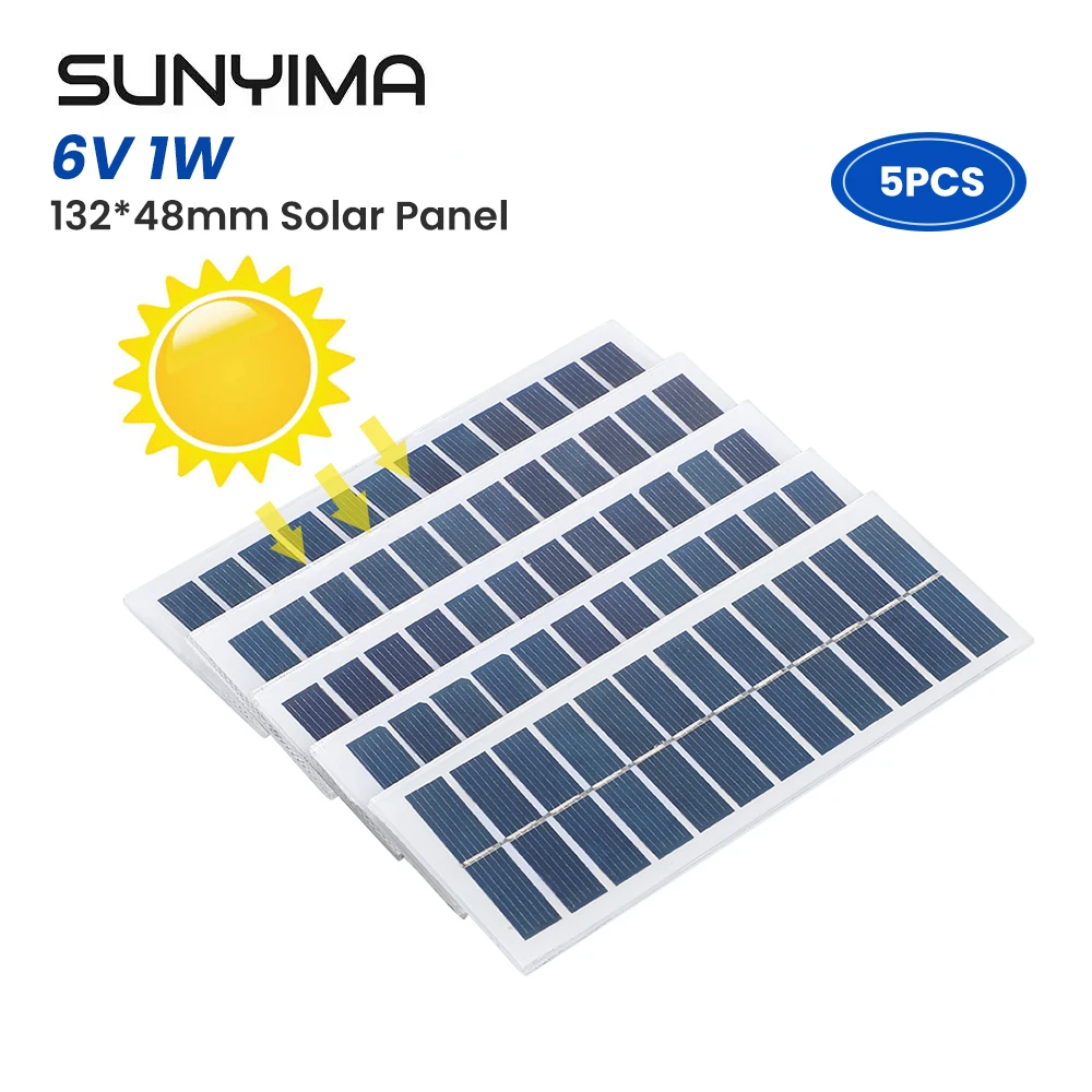 SUNYIMA-5PCS-High-Performance-Cell-Solar-Panels-6V-1W-132-48MM-Mini ...