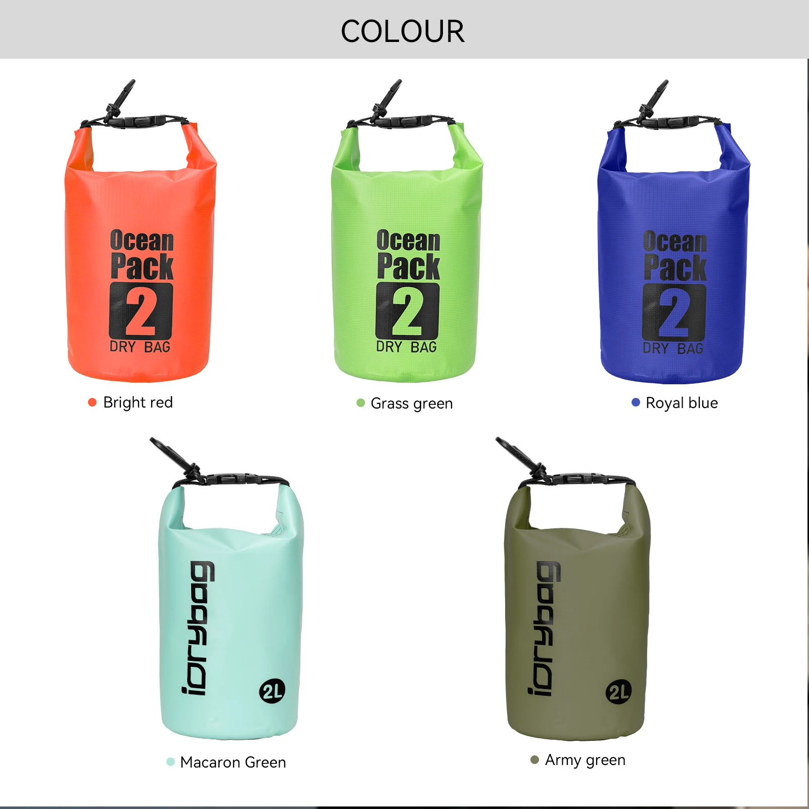 Idrybag 2L Dry Bag Waterproof Bags for Women Men Beach Kayaking Boating ...