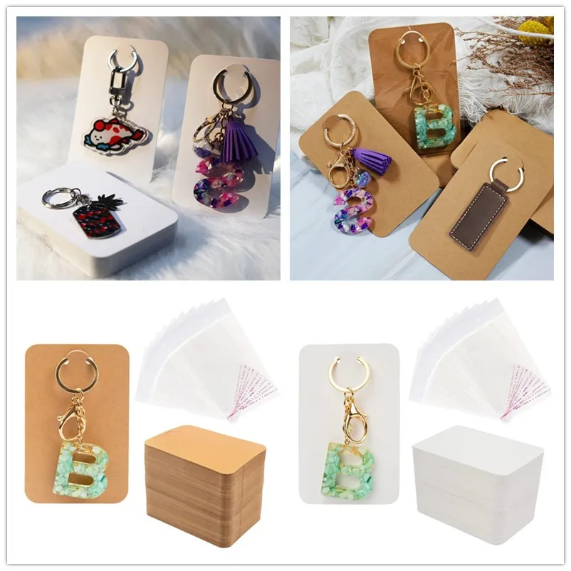 50pcs 6x9cm white/kraft , keychain, necklace, paper card, double-sided ...