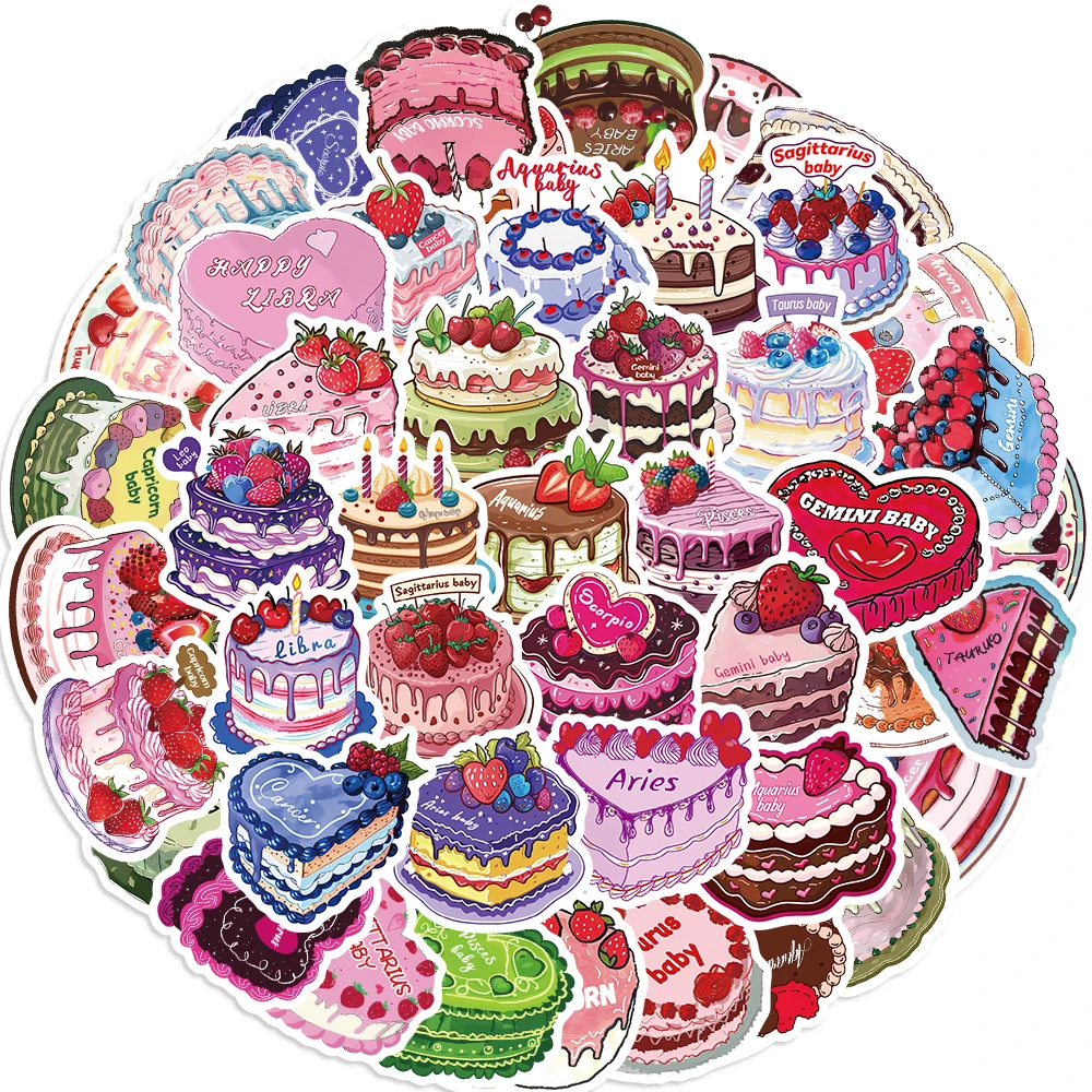 50PCS-Constellation-Cakes-Stickers-For-Laptop-Water-Bottle-Luggage ...