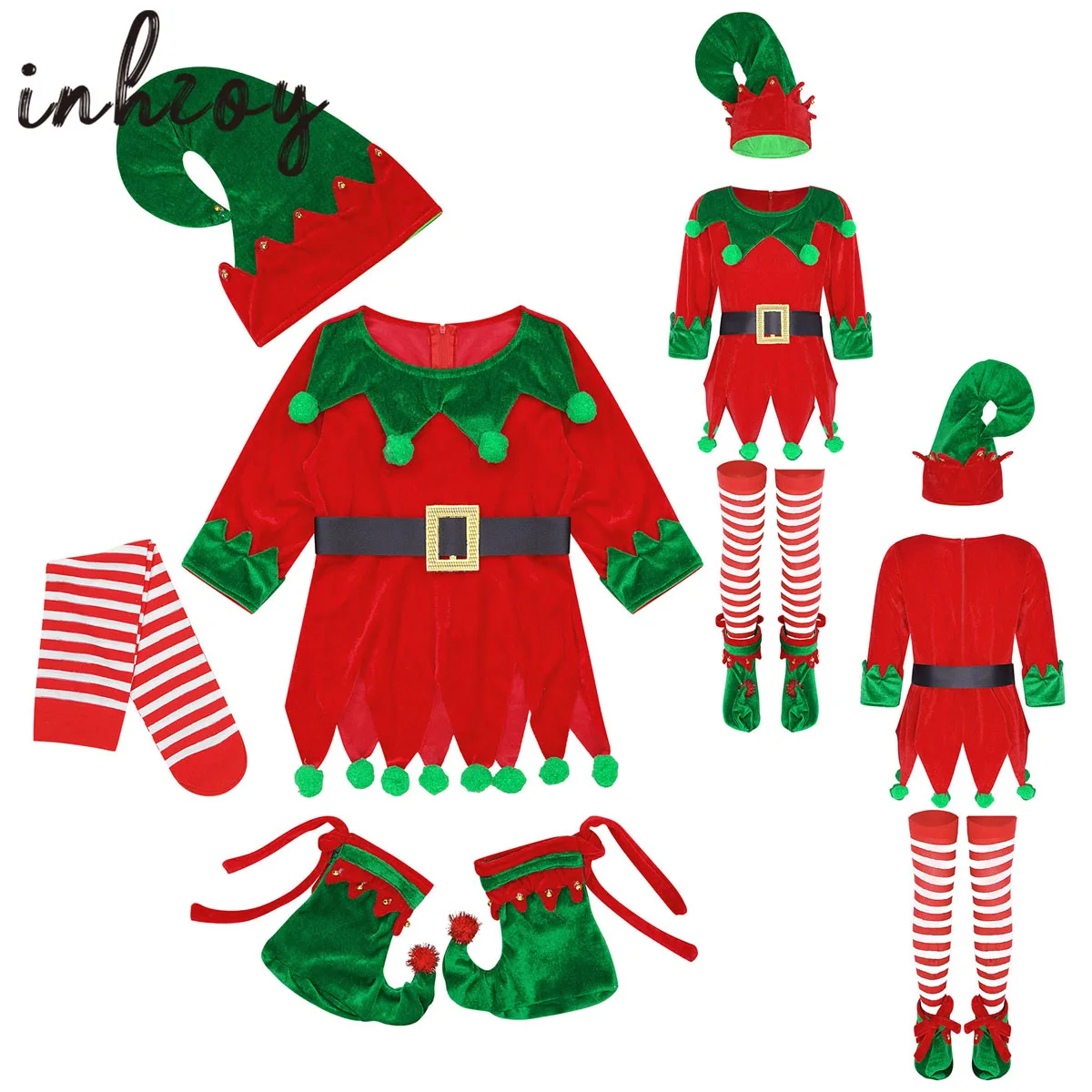 Kids-Boys-Girls-Christmas-Elf-Costumes-Unisex-Children-Velvet-Elf ...