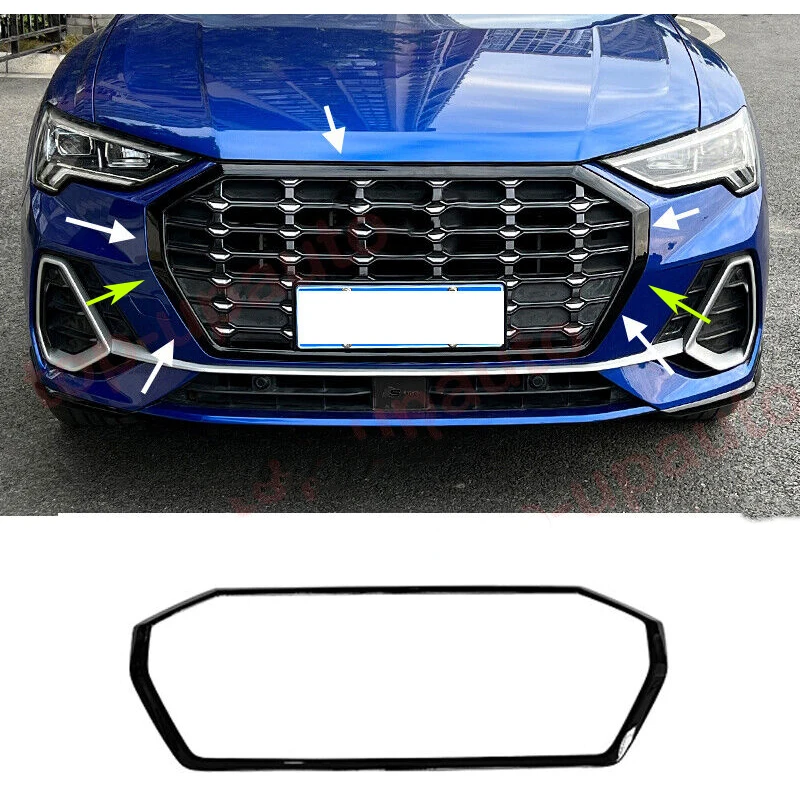FIT-FOR-Audi-Q3-2019-2020-2021-2022-2023-Glossy-Black-ABS-front-bumper ...