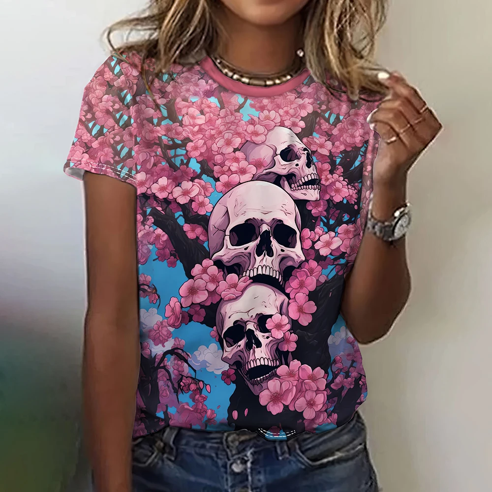 3d-Gothic-Skeleton-Skulls-Print-Women-T-Shirt-Vintage-O-Neck-Ladies ...