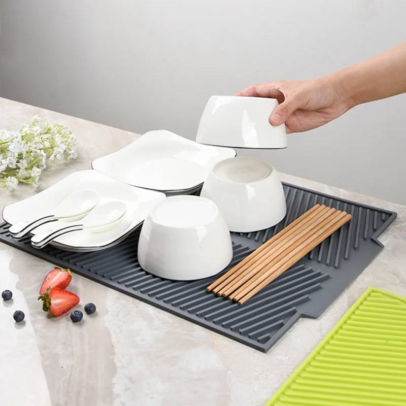 Kitchen-Silicone-Drain-Pad-Storage-Dish-Cup-Drying-Mat-Drainer-Tray-Non ...