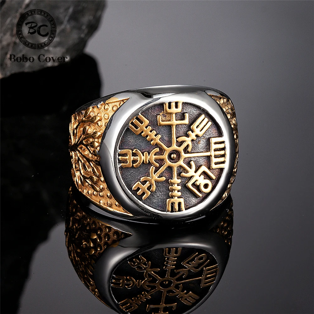 Never-Fade-Gold-Color-Viking-Trident-Rune-Rings-Men-Stainless-Steel ...