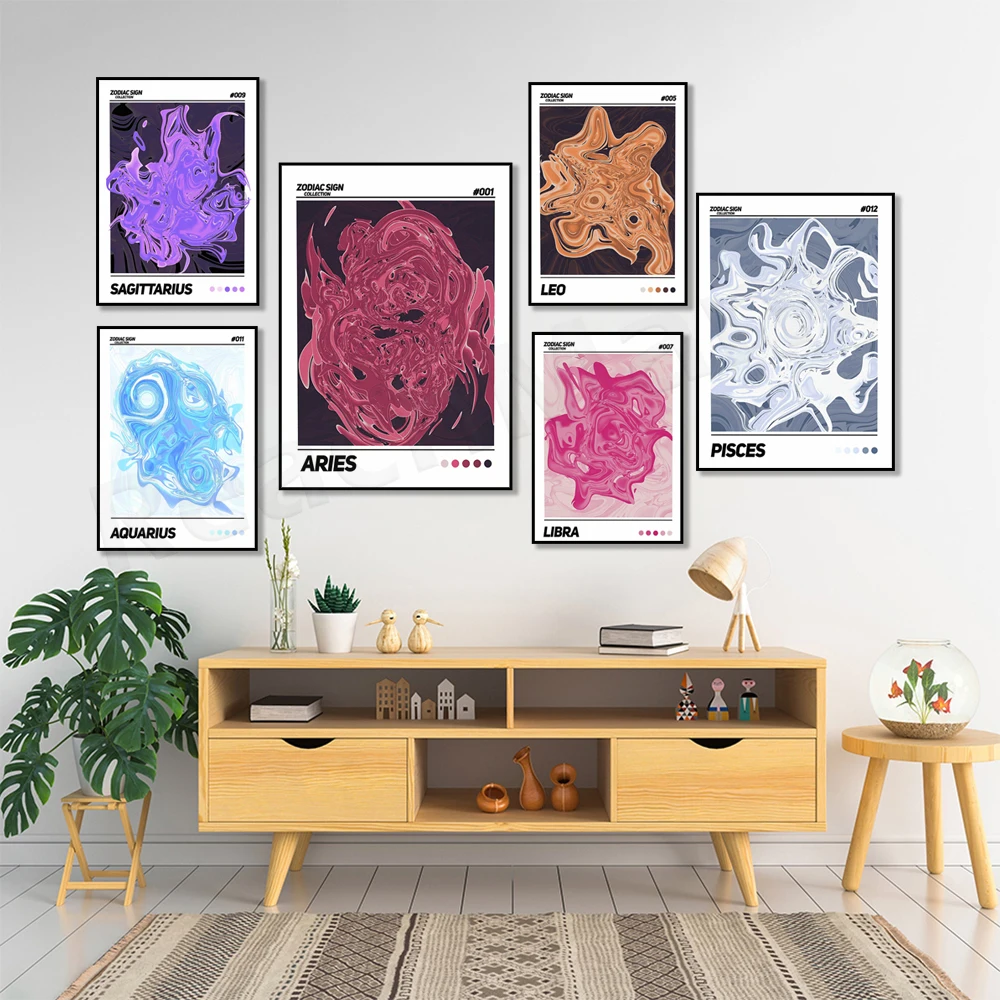 12 zodyak posterler oğlak İkizler kanser Leo terazi yay takımyıldızı tuval boyama sanat estetik ...