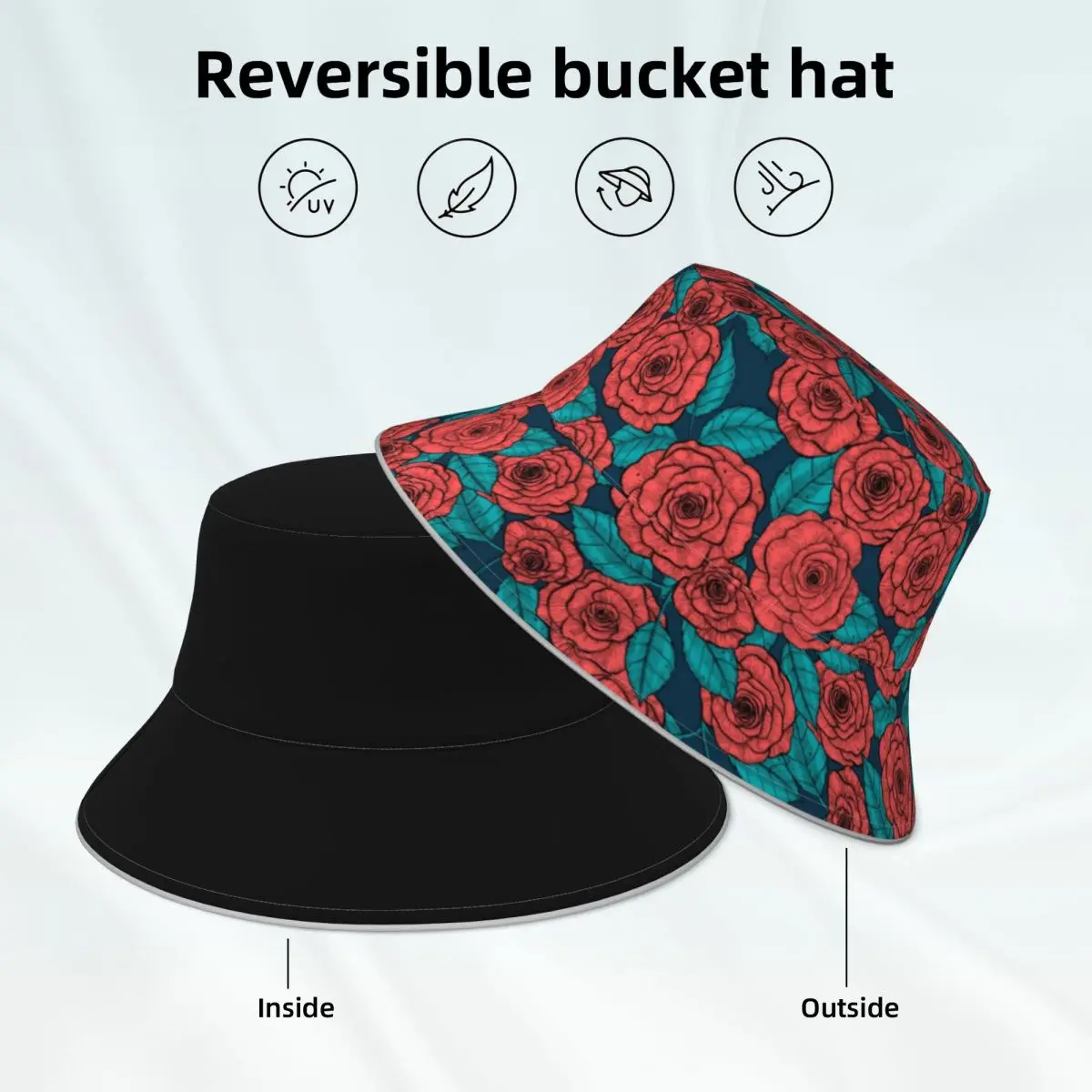 Red-Roses-Print-Bucket-Hat-Vintage-Flower-Man-Woman-Outdoor-Fisherman ...