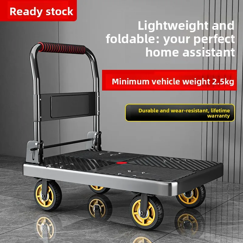 Folding Trolley Pull Goods Warehouse Trailer Portable Four-wheel ...