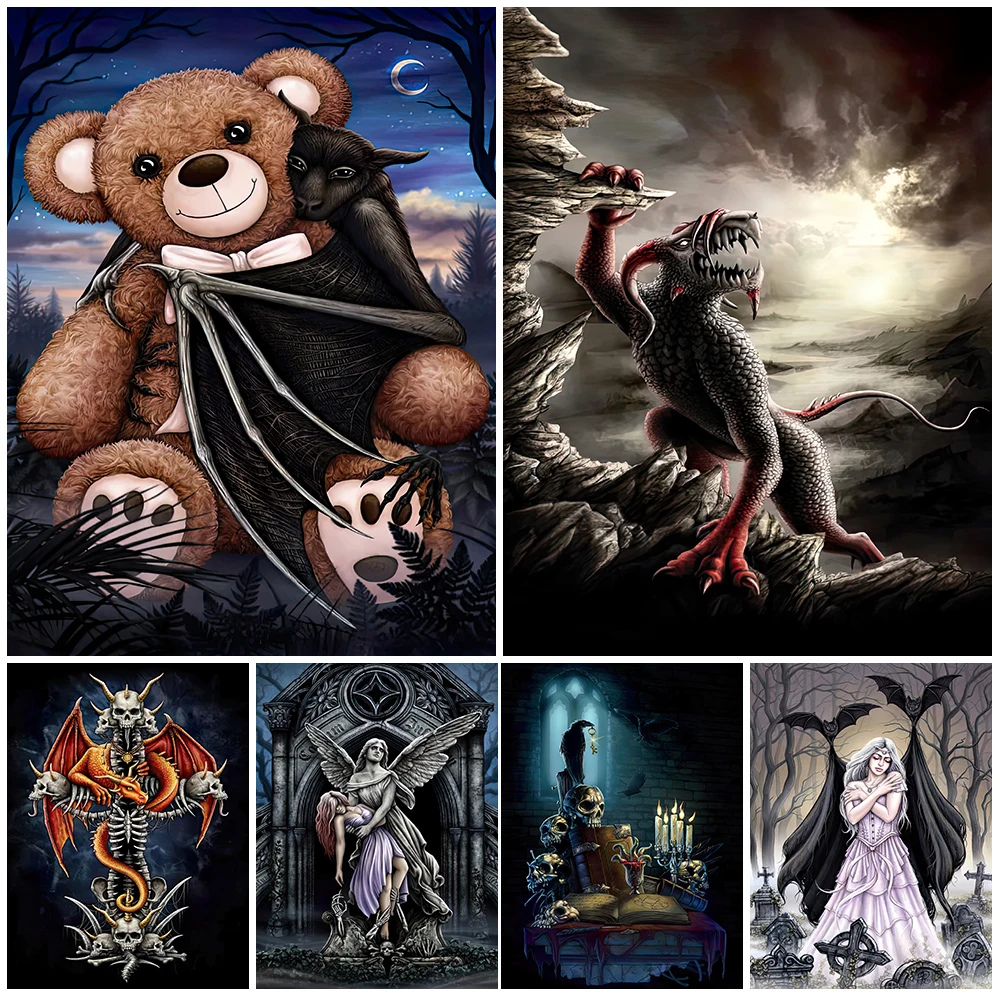 Bat-Witch-And-Five-Pointed-Star-Magic-Array-In-The-Cemetery-Wall-Art ...