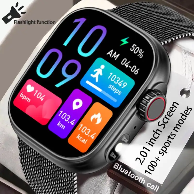 2023 Lighting Torch Smart Watch Men Sports 100+ Sports Mode Women 2.01 Inch Bluetooth Call ...