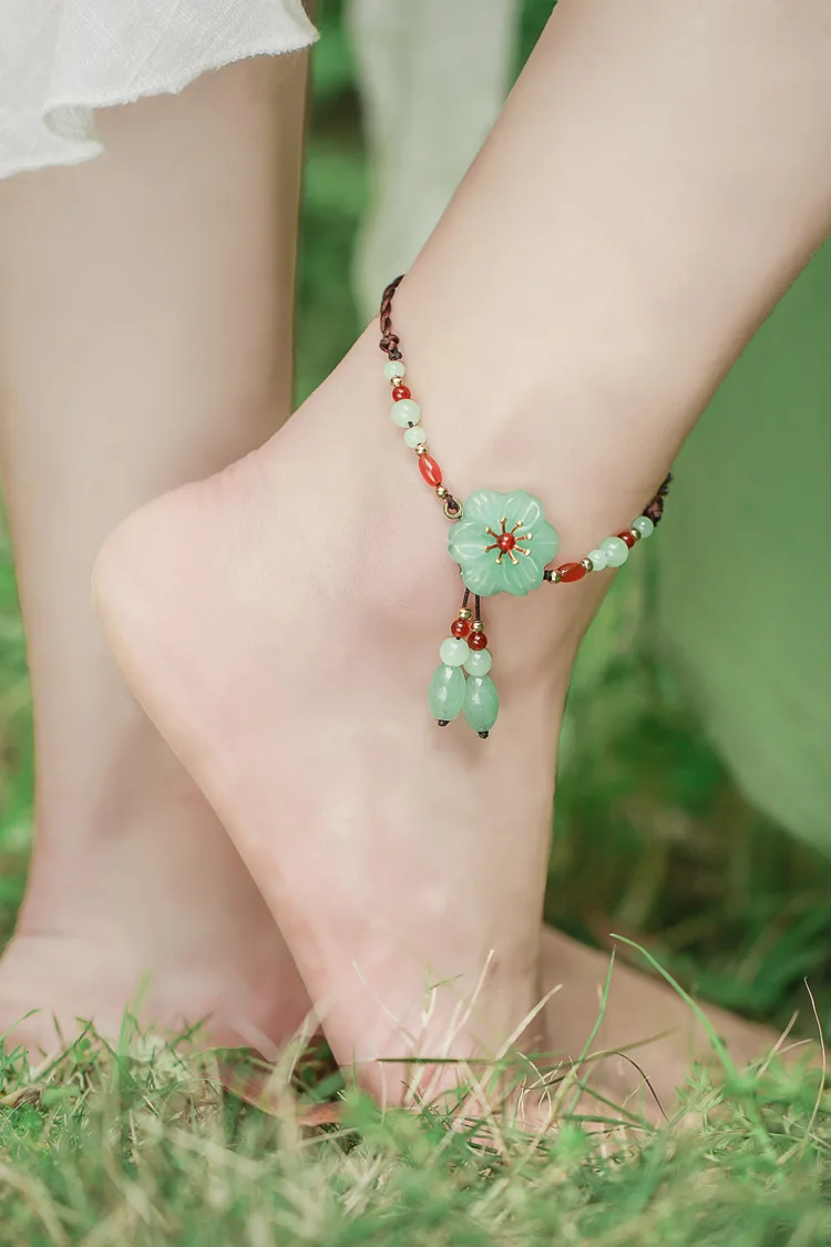 Jade Flower Anklets for Women Natural Real Talismans Amulet Charm ...