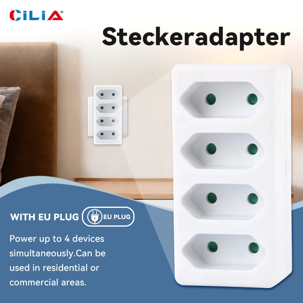 CILIA Europe - EU extension socket with switch, European standard 2-pin ...