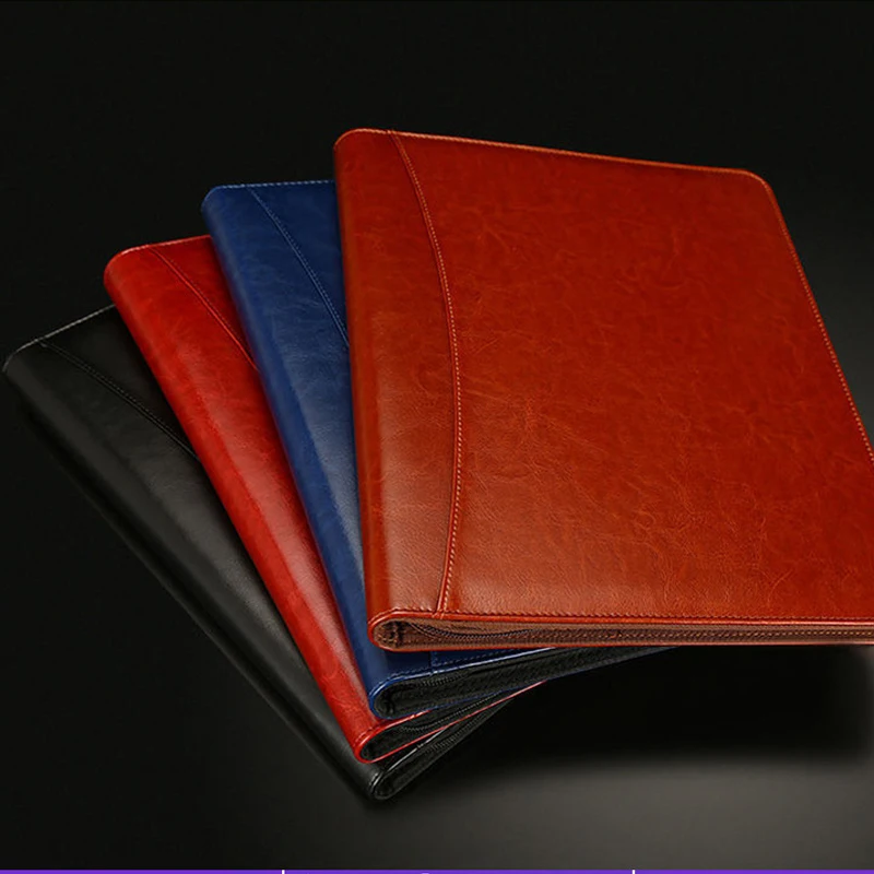 Handmade-A4-Leather-File-Folder-Contract-Conference-Clip-Folder-Zipper ...
