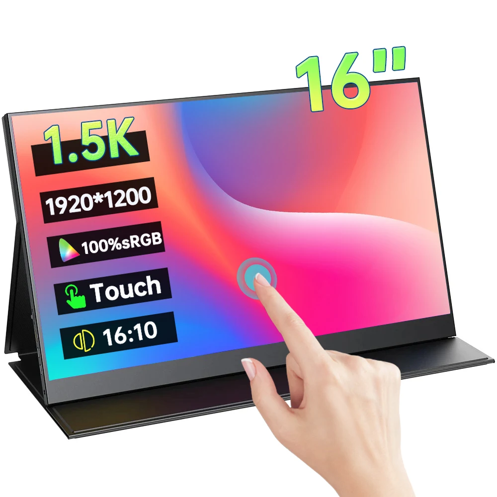 16 Inch 1.5K Touchscreen Portable Monitor Ultra-Slim 1920*1200 16:10 ...