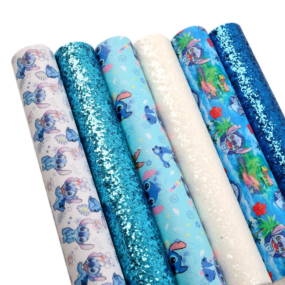Disney-Stitch-Cartoon-Impresso-Folha-De-Couro-Falso-Conjunto-De-Tecido ...