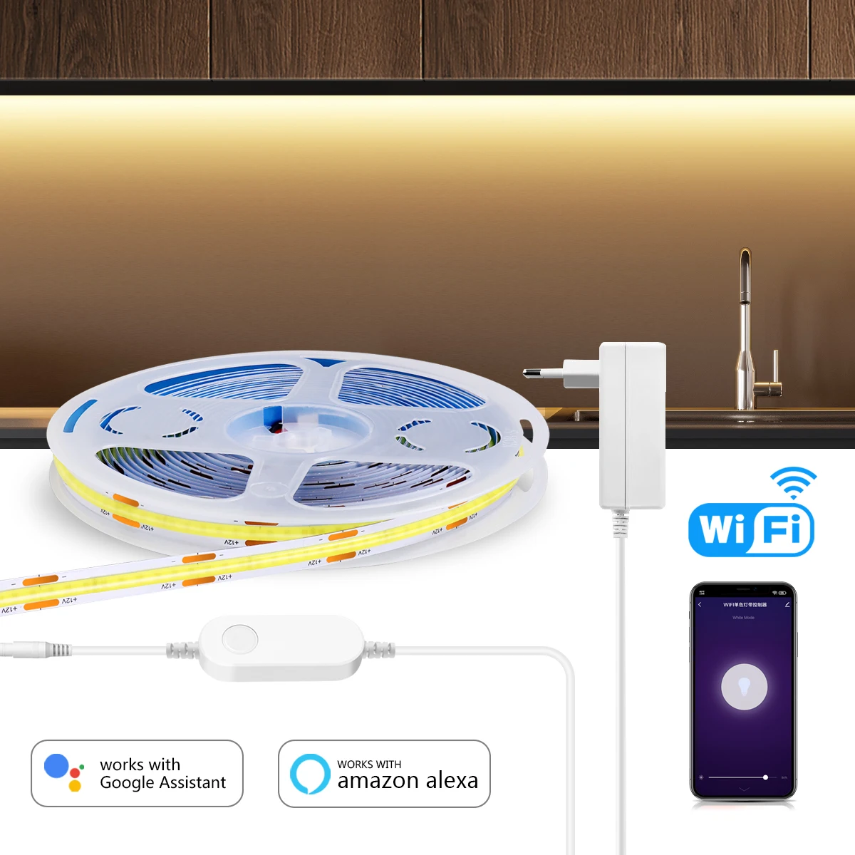 WIFI Smart COB LED Strip, App Control, Voice Alexa/Google Assistant ...