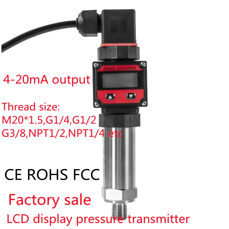 LCD-PressureTransmitter-4-20ma-Output-Sensor-Water-Oil-Gas-10bar-100psi ...