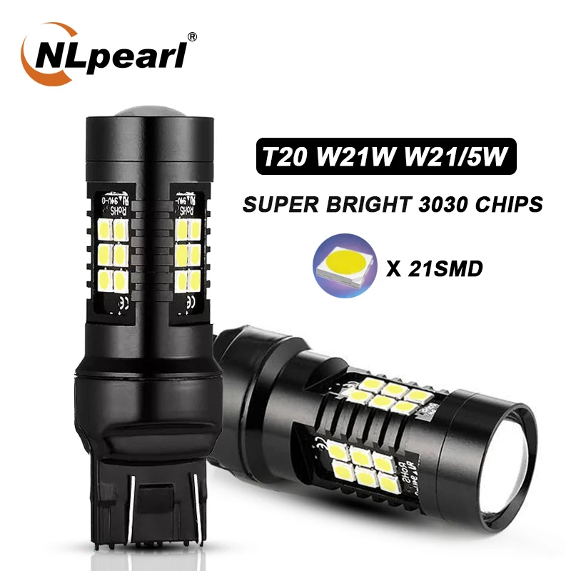 Nlpearl 2x信号ランプT20 led 7443 W21 5ワット7440 WY21W W21W 12v 3030 smd T25 3156 led P27W車ブレーキリバース赤白|信号 ...