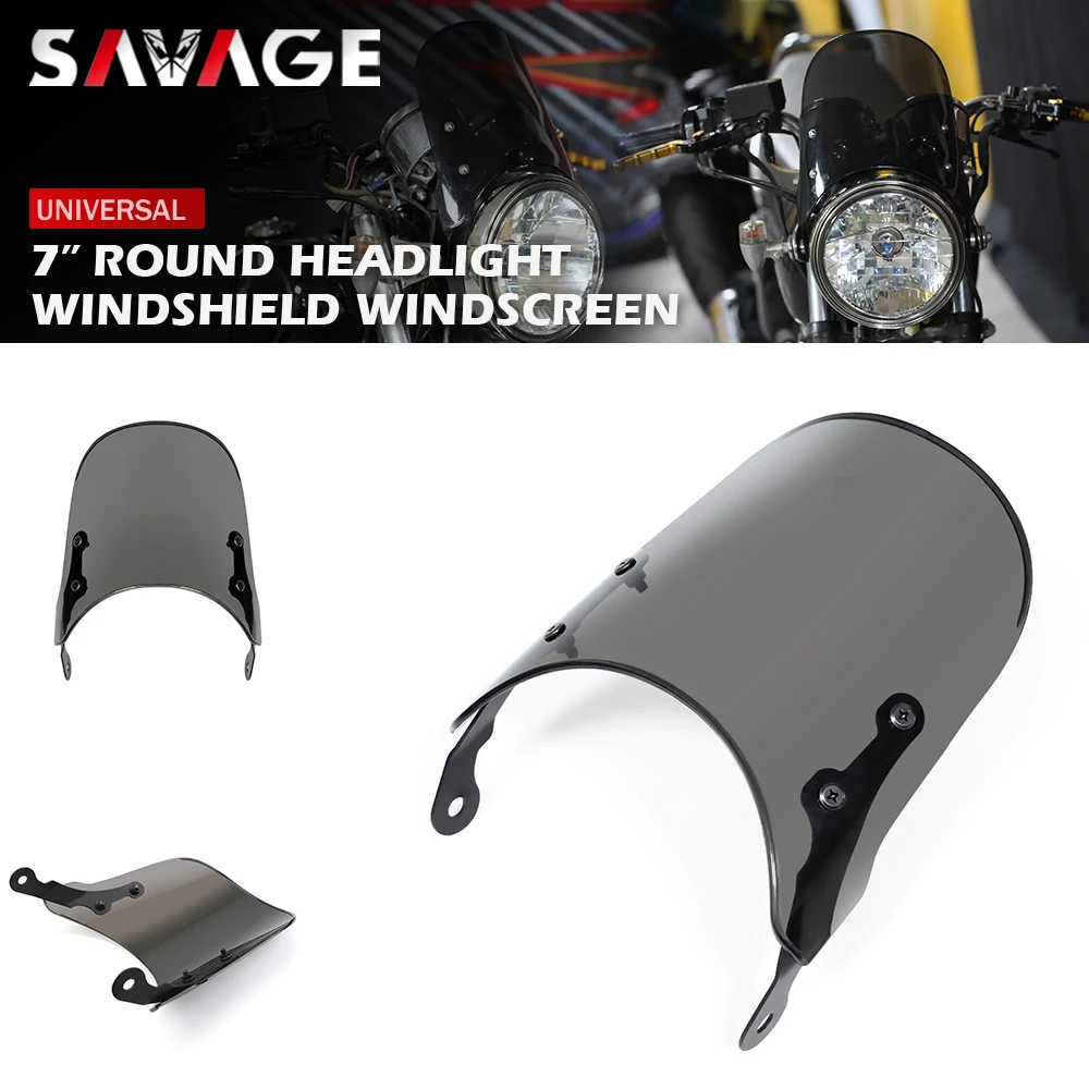 Universal-Windshield-7-Round-Headlights-Windscreen-Pare-brise-Motorbike ...