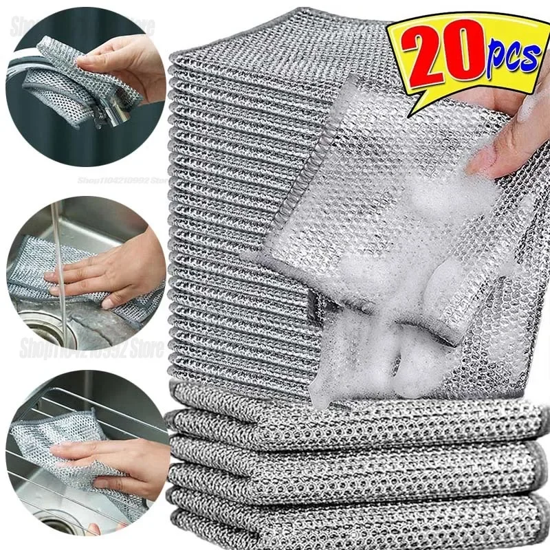 1-100pcs Magic Rag Silver Wire Cleaning Kitchen Cloth Thickened ...