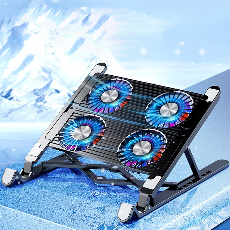 Foldable-4-Fans-Laptop-Cooler-Holder-Height-Adjustable-Notebook ...